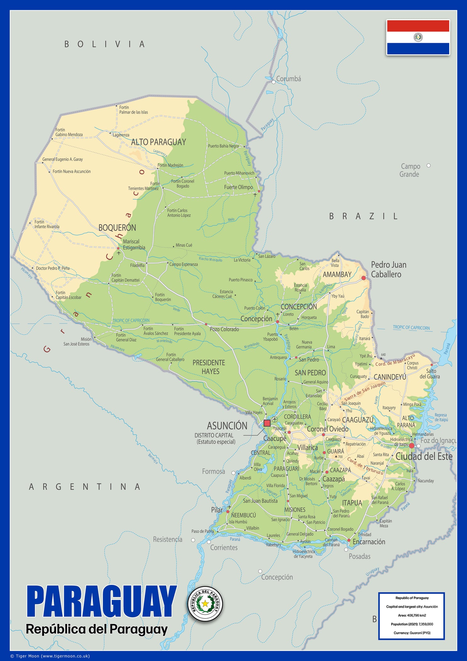 Physical Map of Paraguay - The Oxford Collection– I Love Maps