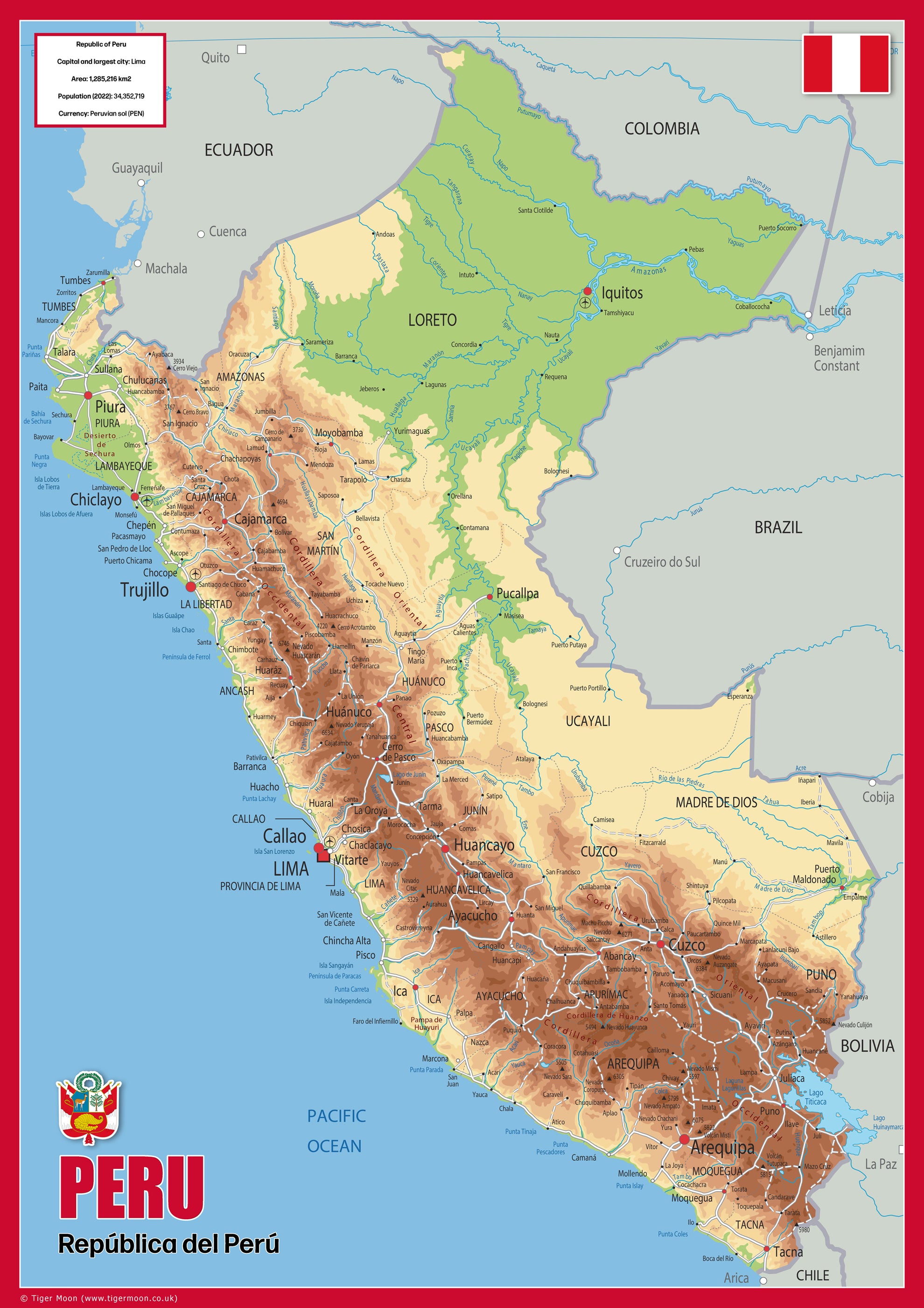 Physical Map of Peru - The Oxford Collection– I Love Maps
