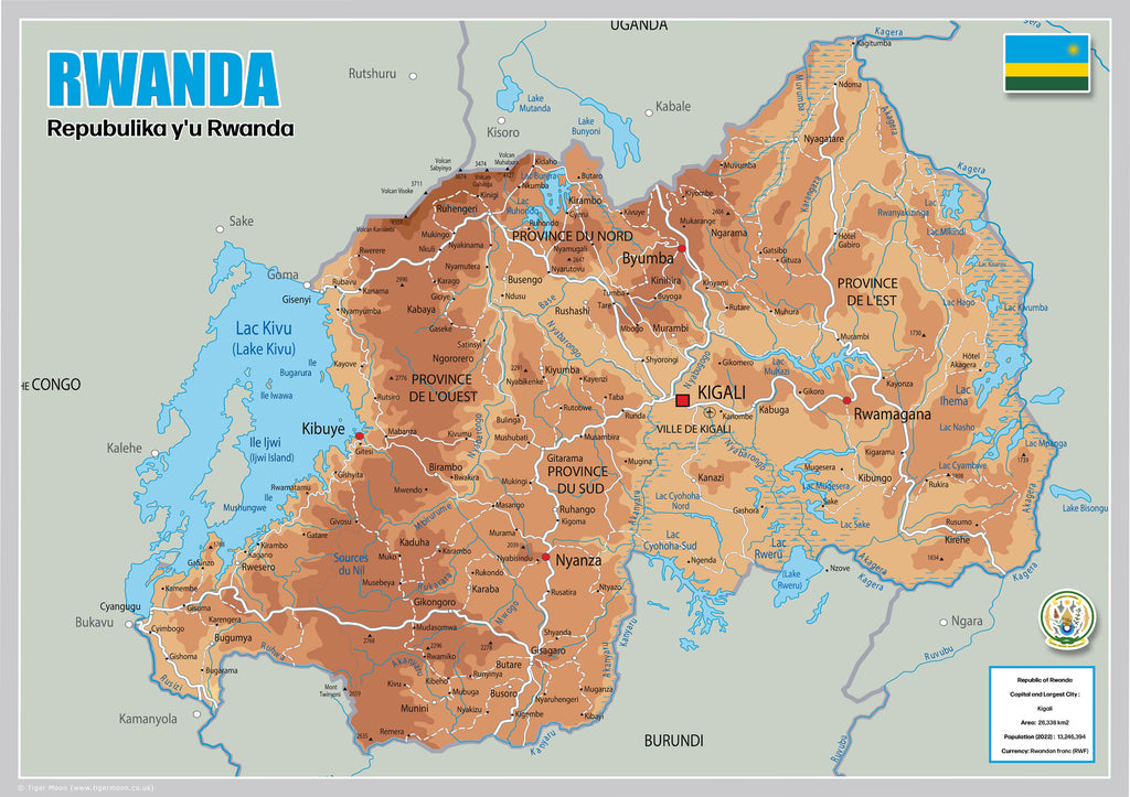 Physical Map of Rwanda - The Oxford Collection | I Love Maps