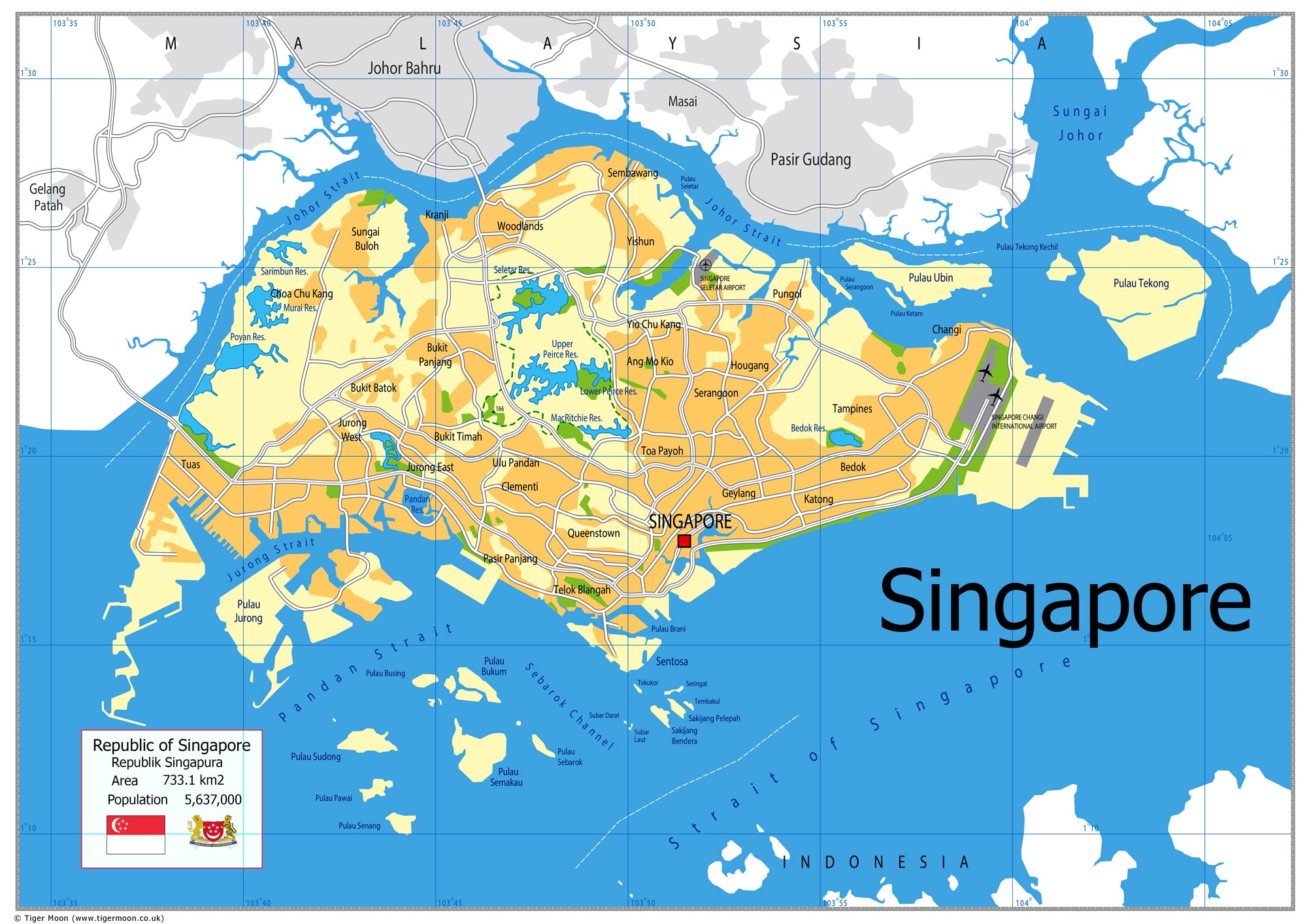 Physical Map of Singapore - The Oxford Collection– I Love Maps