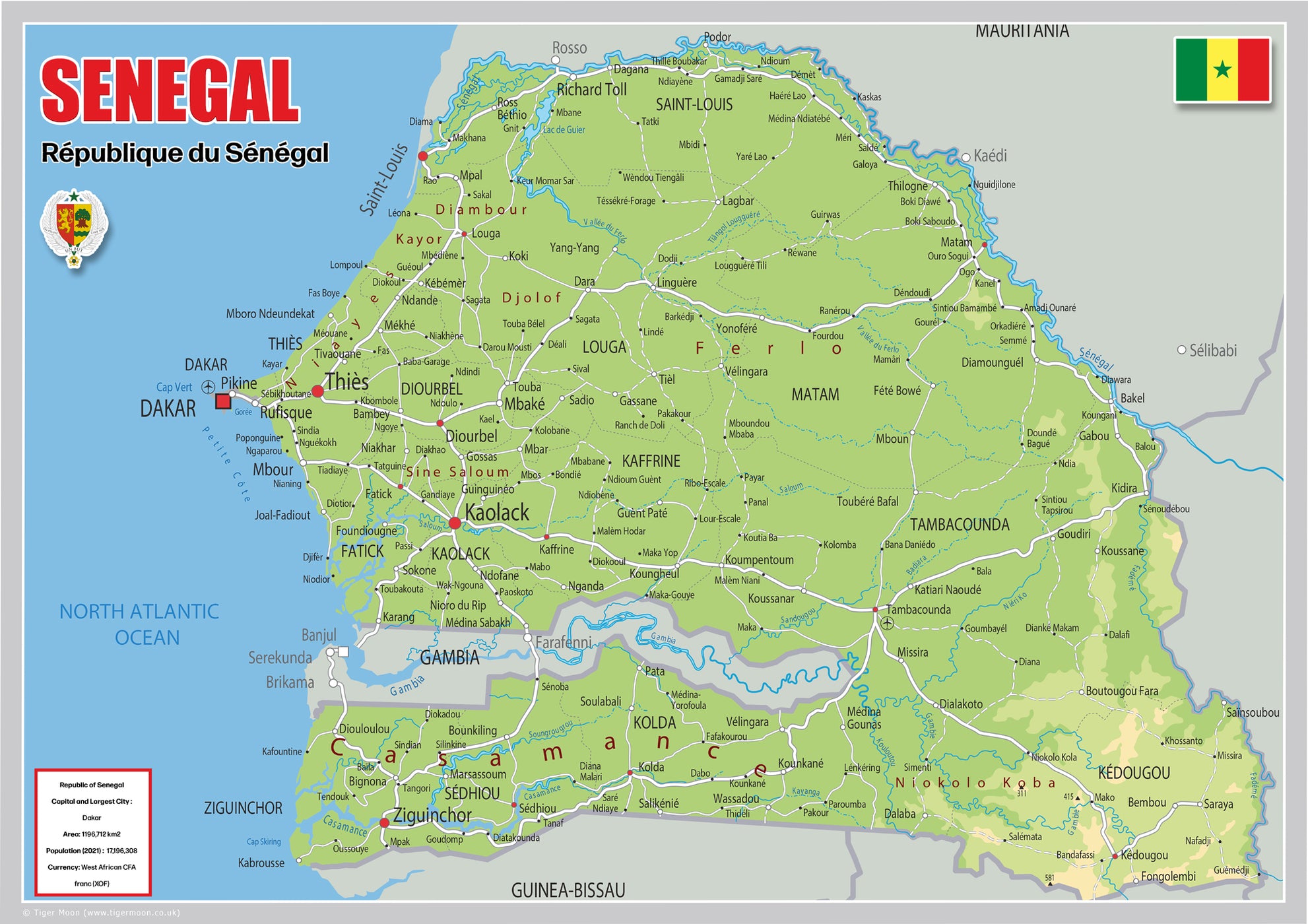 Physical Map of Senegal - The Oxford Collection– I Love Maps
