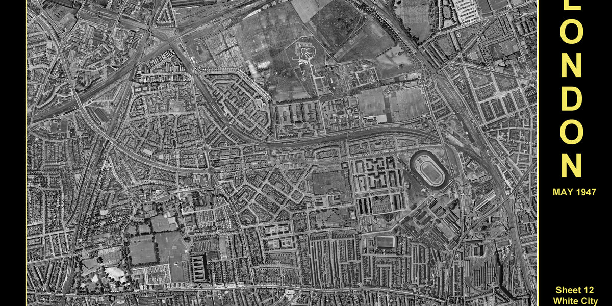 Post-War 1947 London Aerial Map - White City– I Love Maps