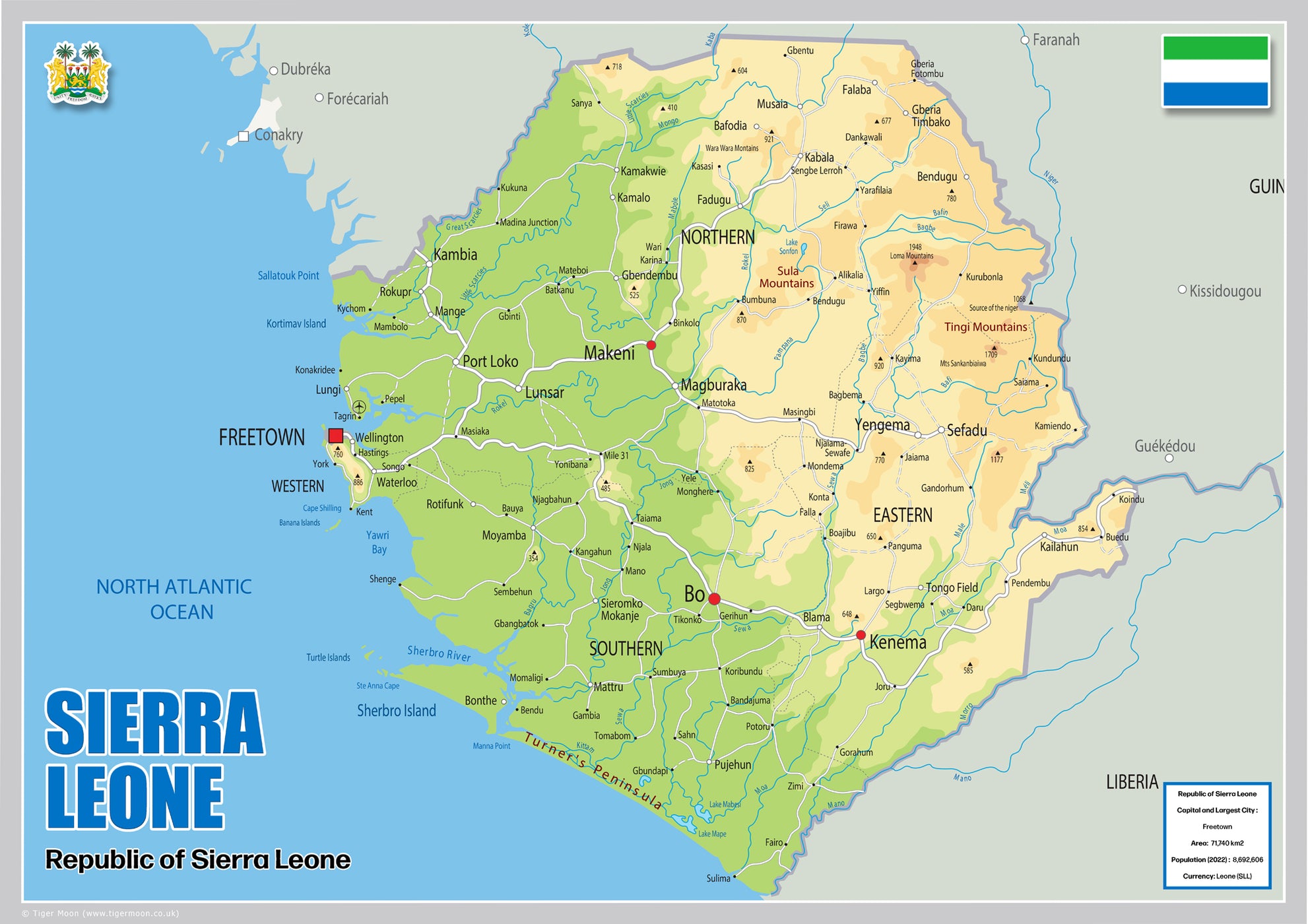 Physical Map of Sierra Leone - The Oxford Collection– I Love Maps