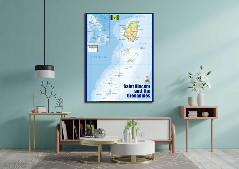 Physical Map of St Vincent - The Oxford Collection | I Love Maps