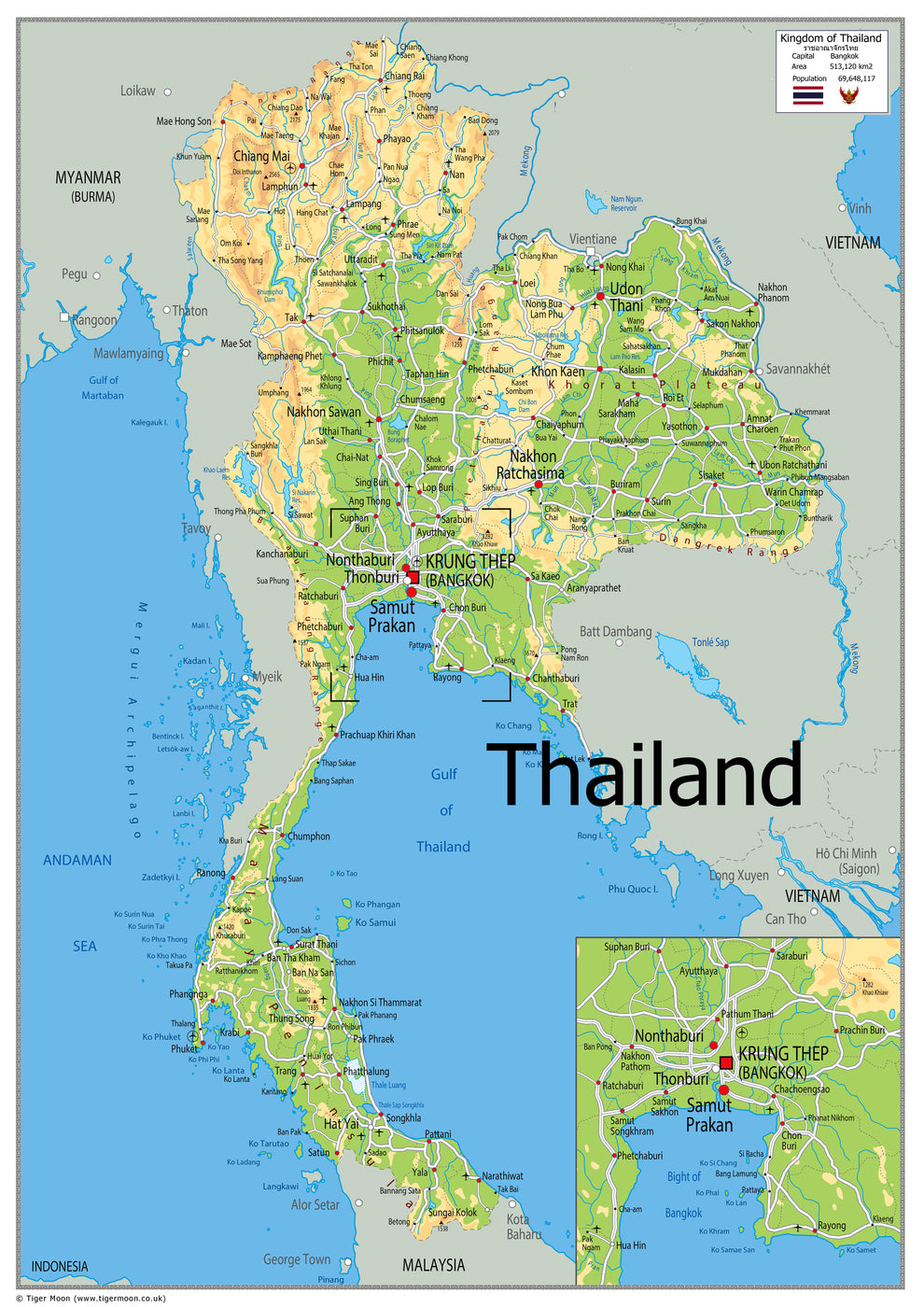 Physical Map of Thailand - The Oxford Collection– I Love Maps