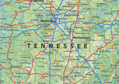 Tennessee, Alabama and Georgia Physical State Map | I Love Maps