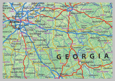 Tennessee, Alabama and Georgia Physical State Map– I Love Maps
