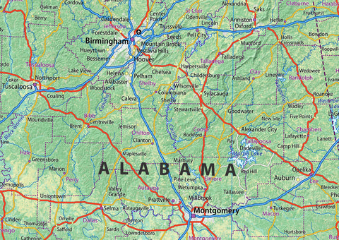 Tennessee, Alabama and Georgia Physical State Map | I Love Maps