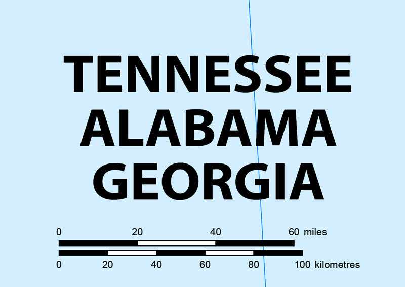 Tennessee, Alabama and Georgia Physical State Map | I Love Maps