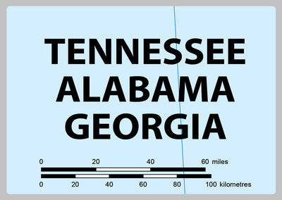 Tennessee, Alabama and Georgia Physical State Map– I Love Maps