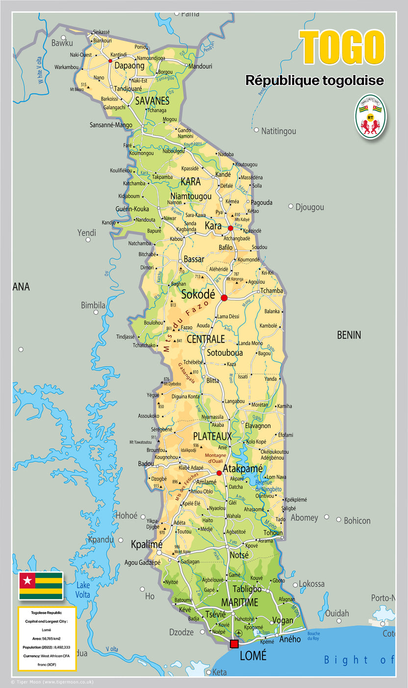 Physical Map of Togo - The Oxford Collection– I Love Maps