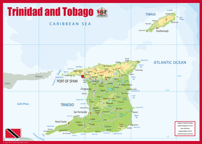 Physical Map of Trinidad & Tobago - The Oxford Collection– I Love Maps