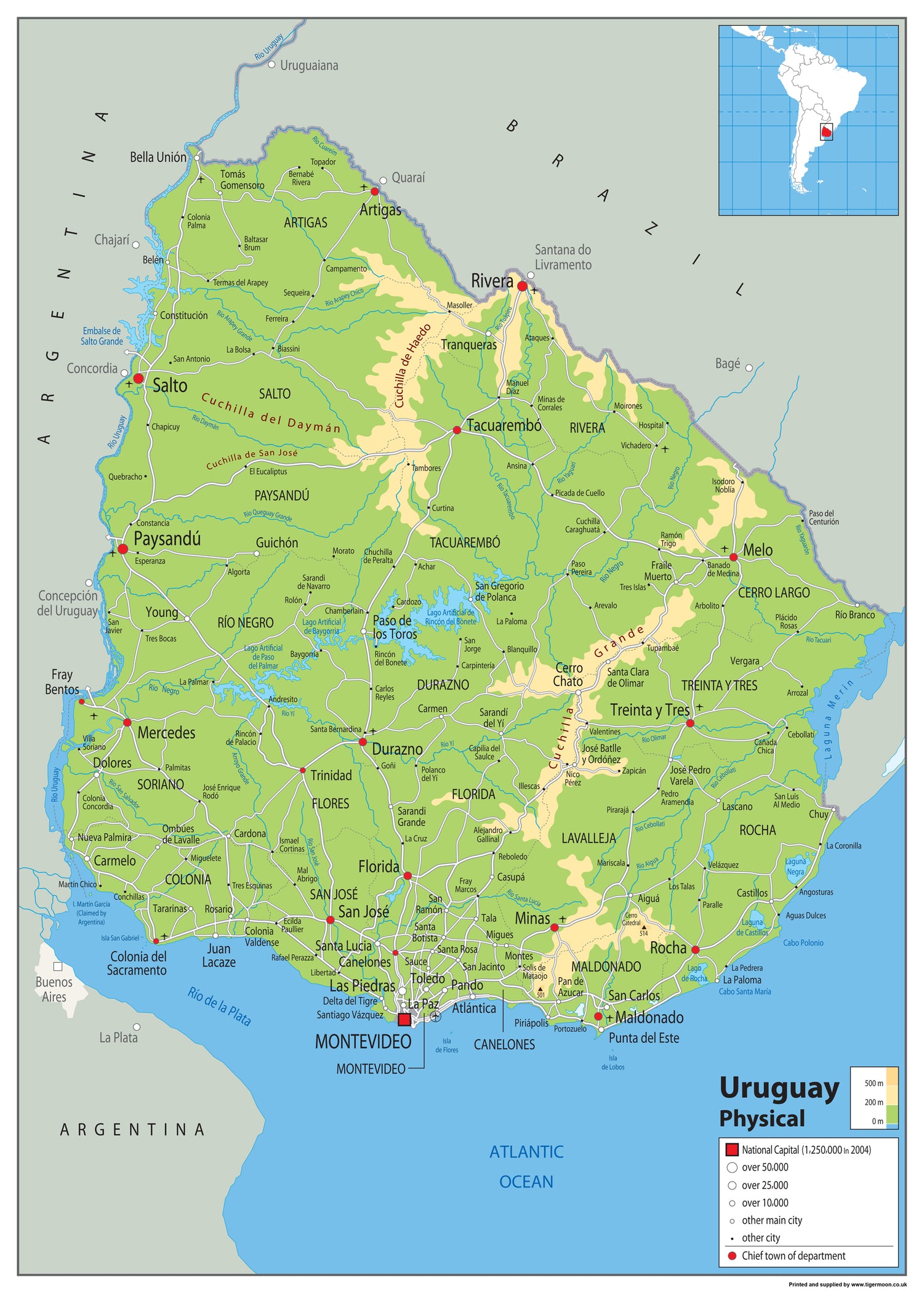 Uruguay Physical Map– I Love Maps