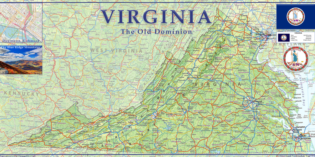 Virginia Physical State Map– I Love Maps