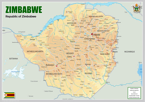 Physical Map of Zimbabwe - The Oxford Collection | I Love Maps