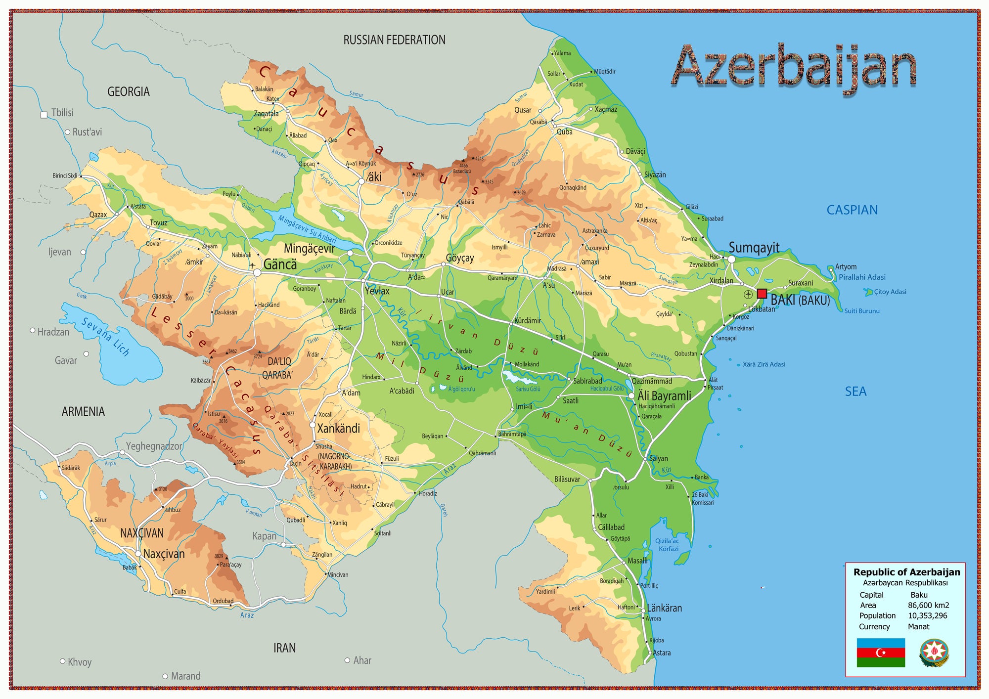 Physical Map of Azerbaijan - The Oxford Collection– I Love Maps