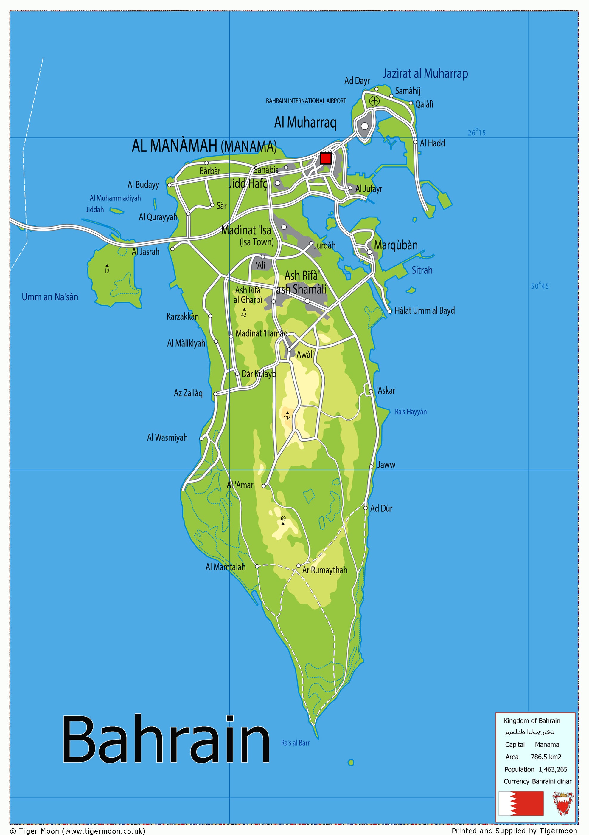 Physical Map of Bahrain - The Oxford Collection– I Love Maps