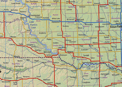 Dakota and Nebraska Physical State Map | I Love Maps