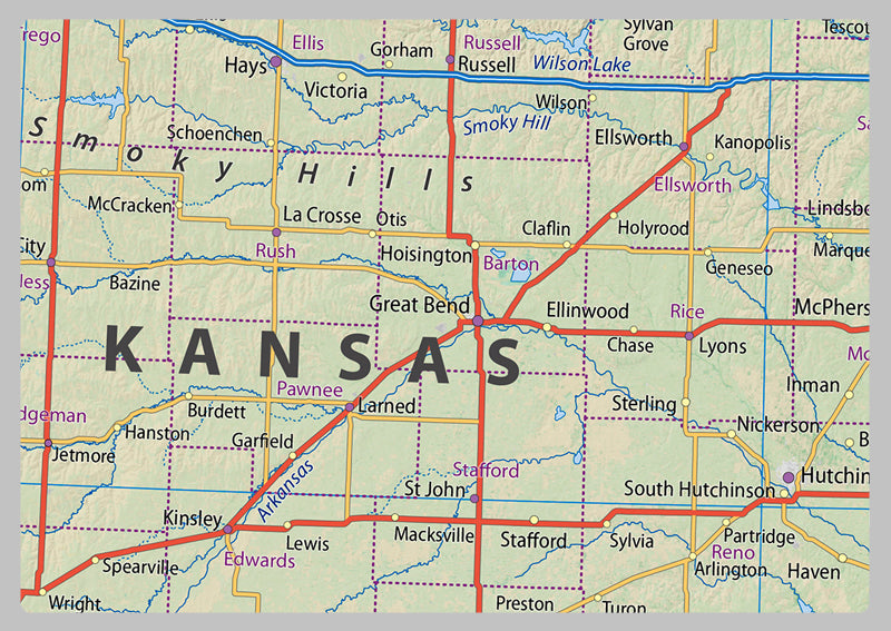 Kansas State Map Printable Kansas Map Print, Aqua Landscape — Maps