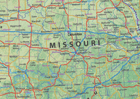 Kansas, Oklahoma, Missouri and Arkansas Physical State Map | I Love Maps