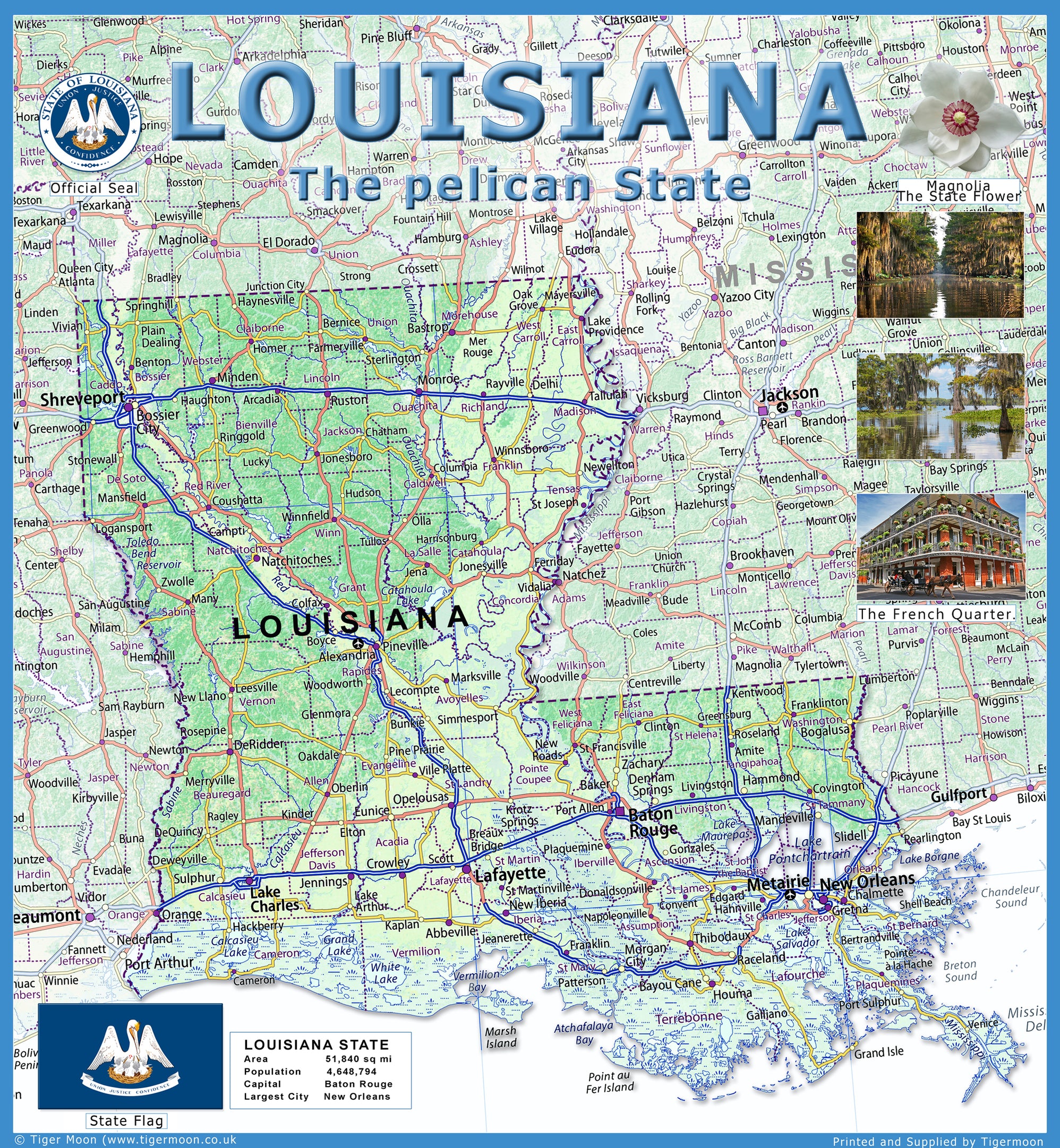 Louisiana Physical State Map– I Love Maps