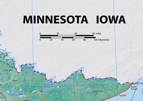 Minnesota and Iowa Physical State Map | I Love Maps