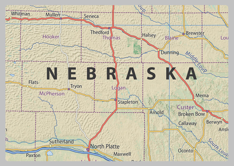 Nebraska Physical State Map– I Love Maps