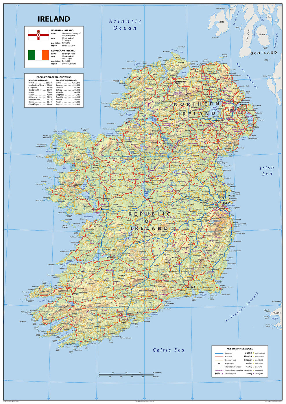 Detailed Physical Map of Ireland– I Love Maps