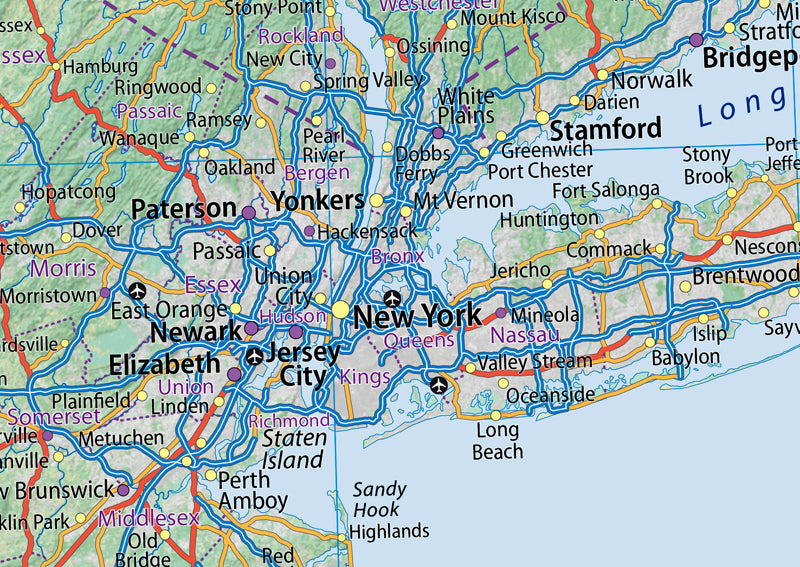 New York and Pennsylvania Physical State Map | I Love Maps