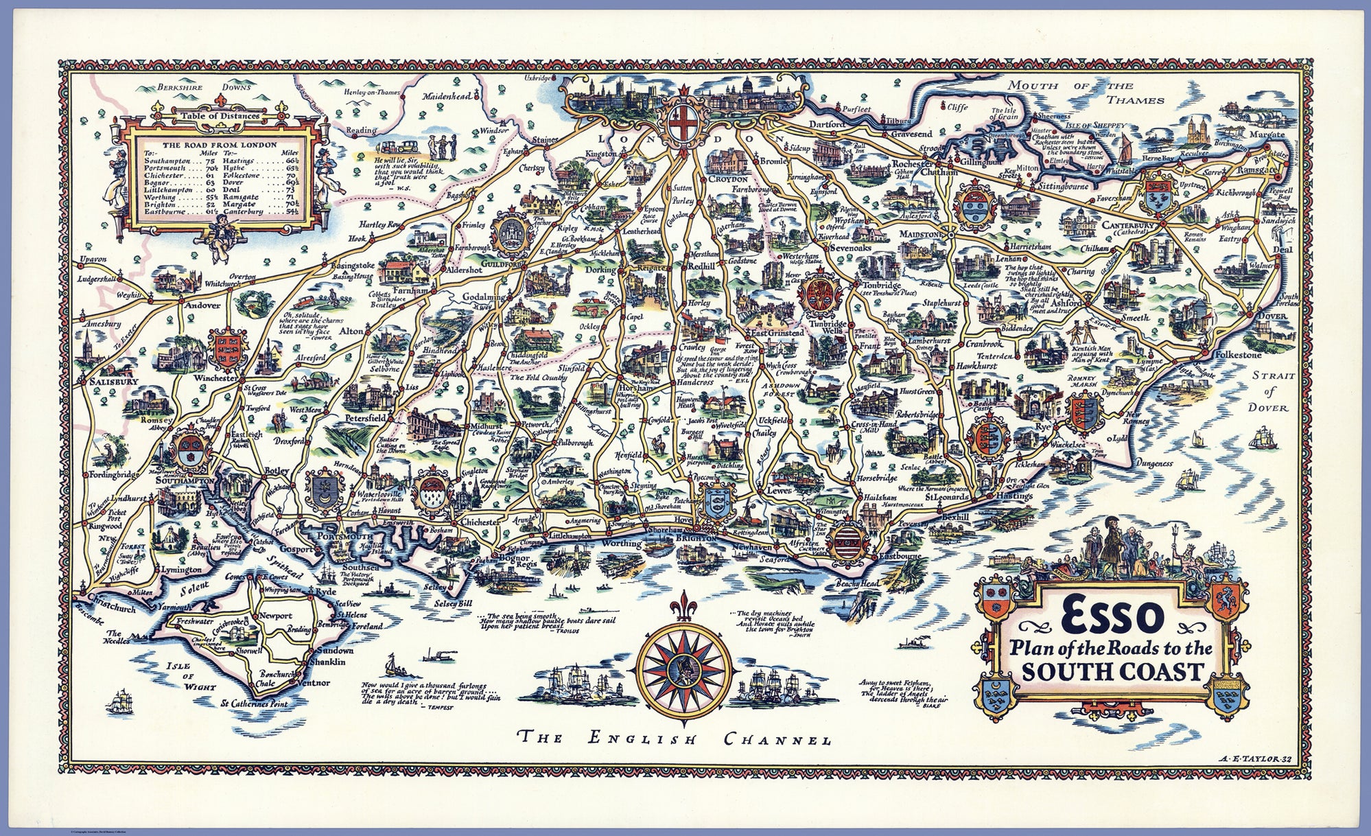 1931 - Pratt's Esso Plan of Roads to the South Coast Map– I Love Maps