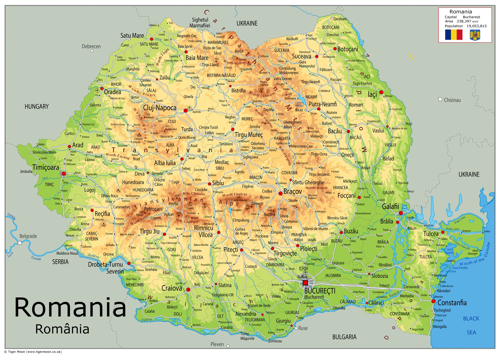 Physical Map of Romania - The Oxford Collection– I Love Maps