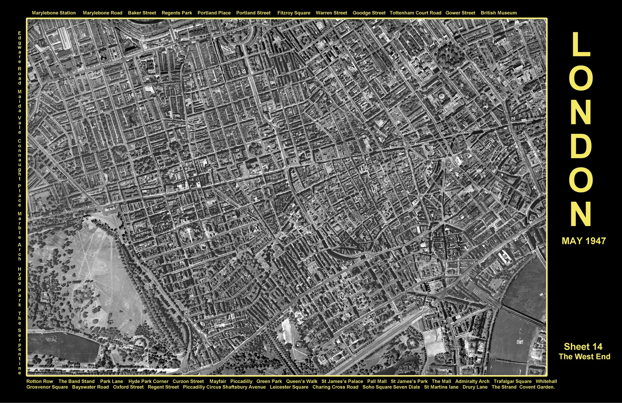 Post-War 1947 London Aerial Map - The West End– I Love Maps