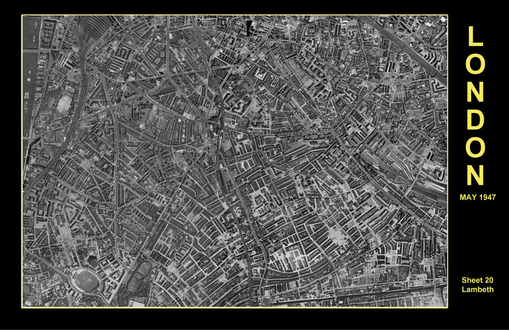 1947 Post-War London Aerial Map - Lambeth | I Love Maps
