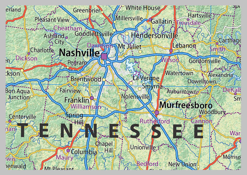 Tennessee Physical State Map– I Love Maps