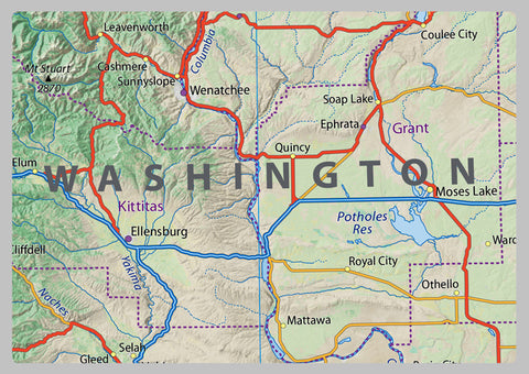 Washington Physical State Map | I Love Maps