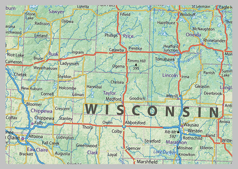 Wisconsin Physical State Map– I Love Maps
