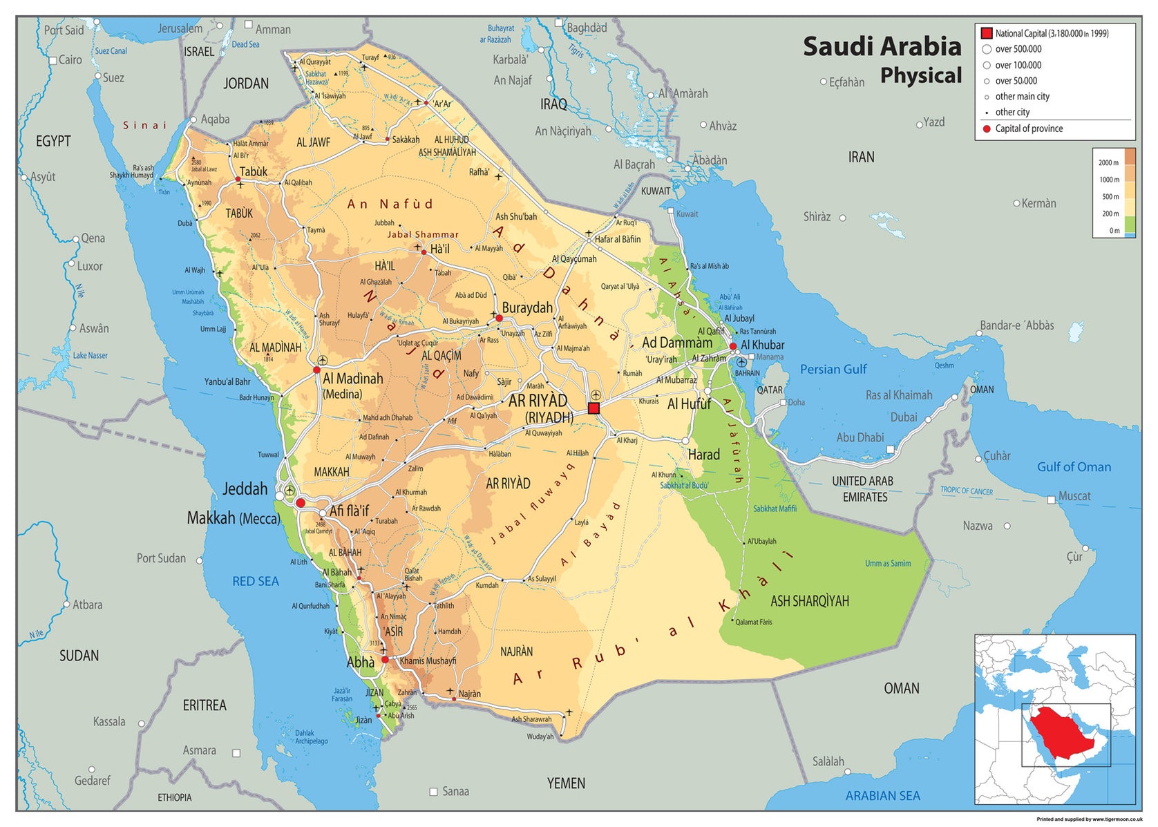 Saudi Arabia Physical Map– I Love Maps