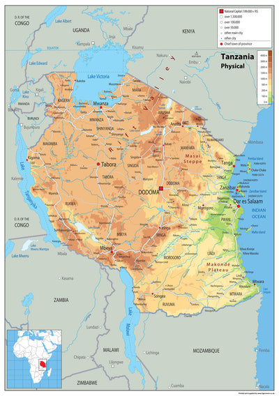 Tanzania Physical Map– I Love Maps