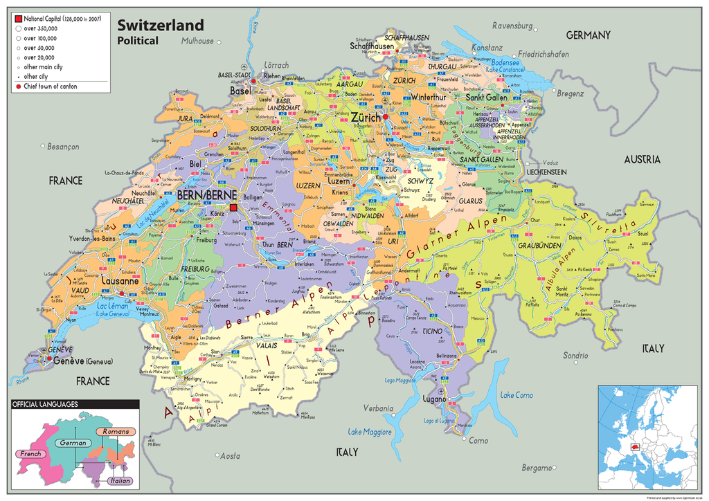 Switzerland Political Map | I Love Maps