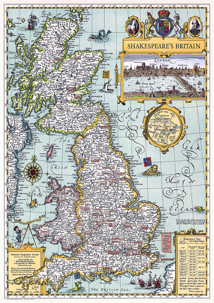 Shakespeare's Britain Map by National Geographic Society– I Love Maps