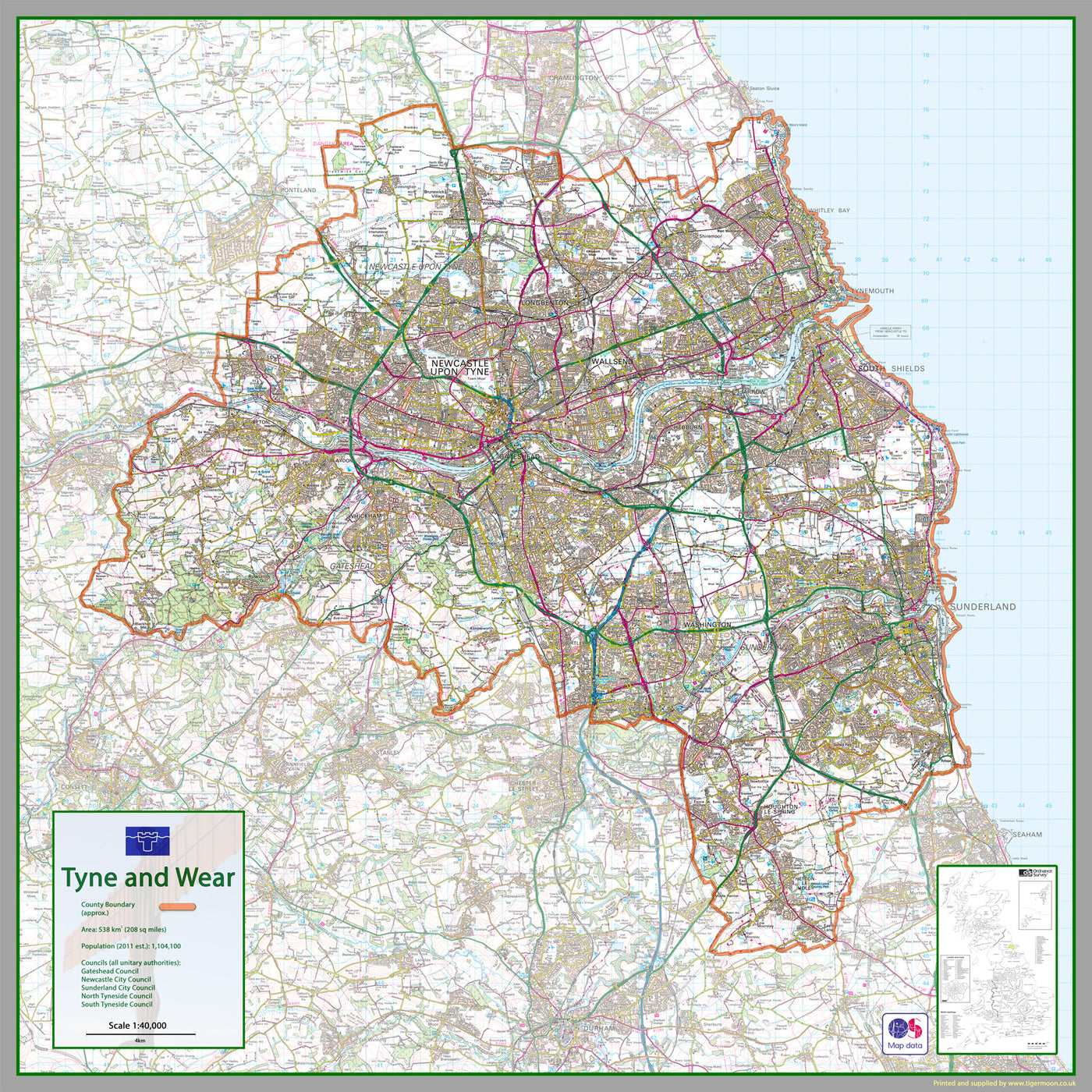 Tyne & Wear County Map– I Love Maps