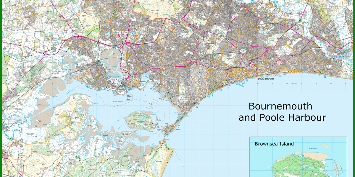Bournemouth and Poole Harbour Coastal Area Map– I Love Maps
