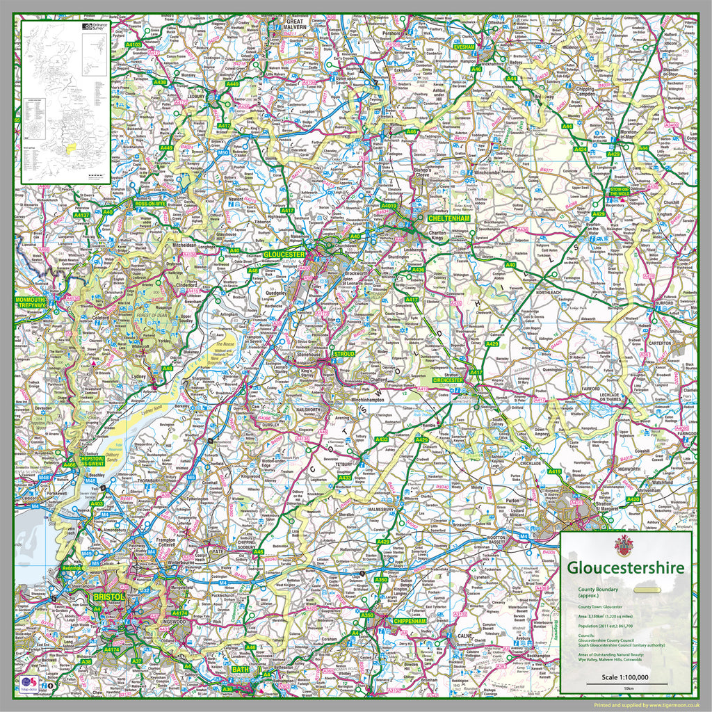 Gloucestershire County Map | I Love Maps