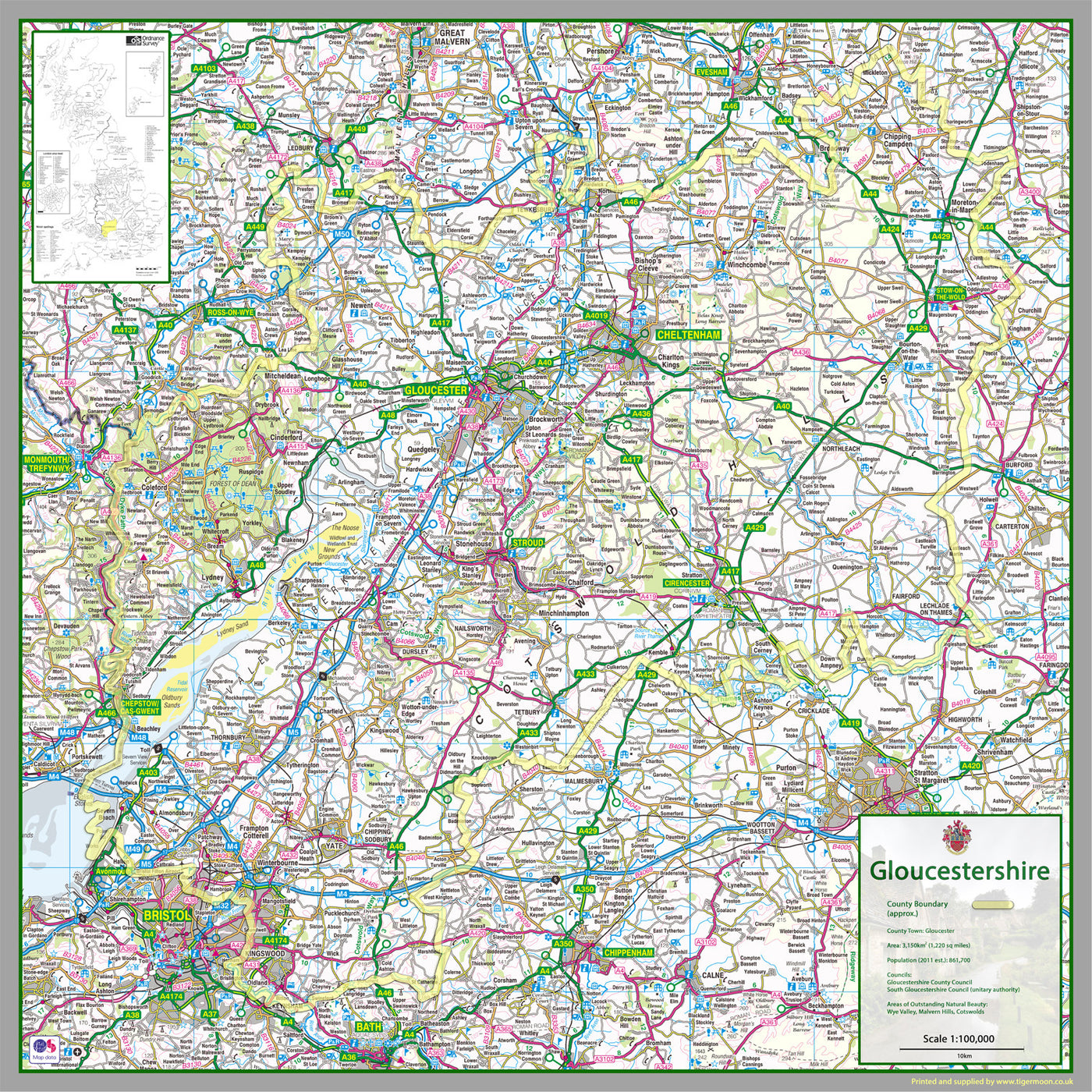 Gloucestershire County Map– I Love Maps
