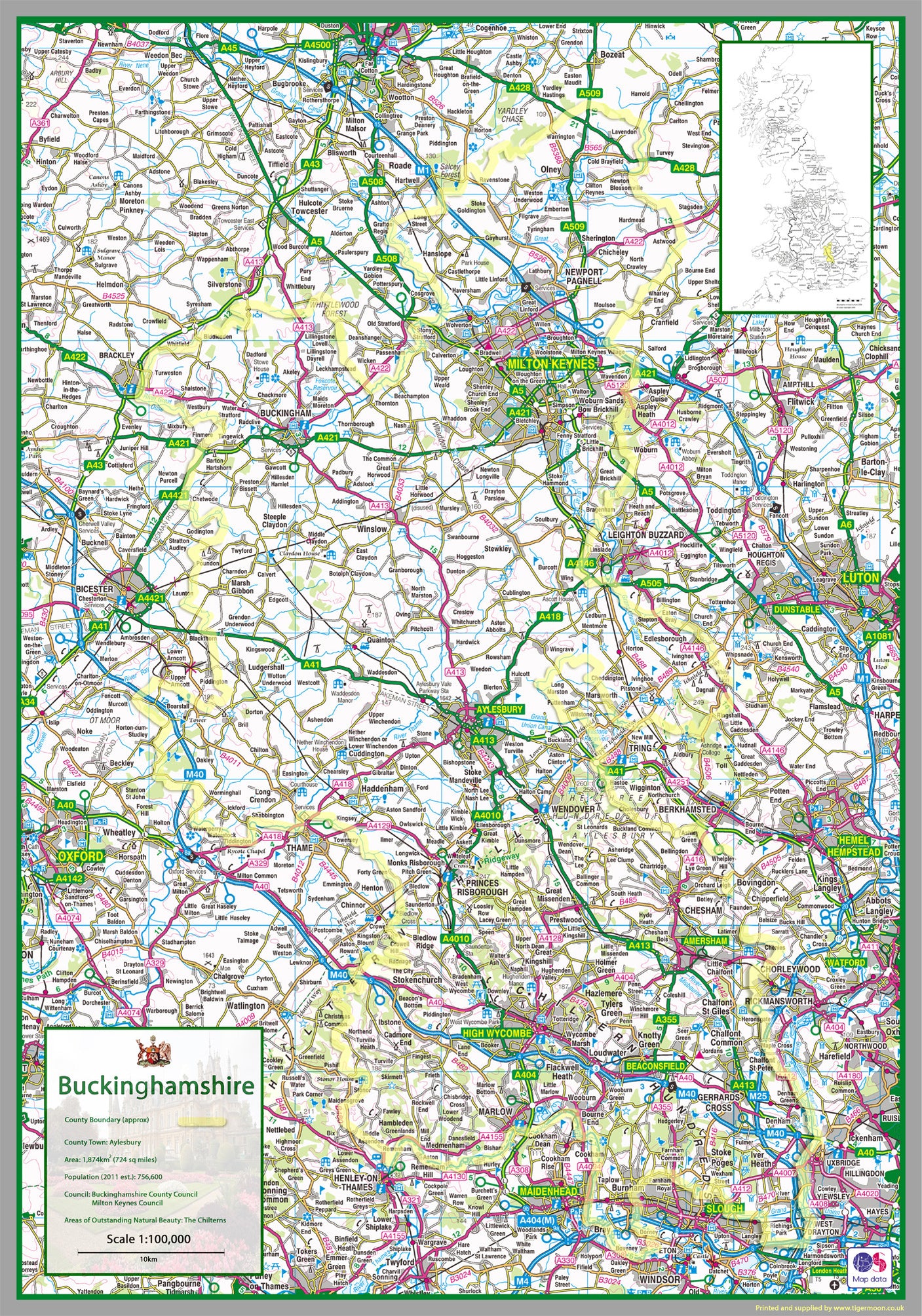 Buckinghamshire County Map– I Love Maps