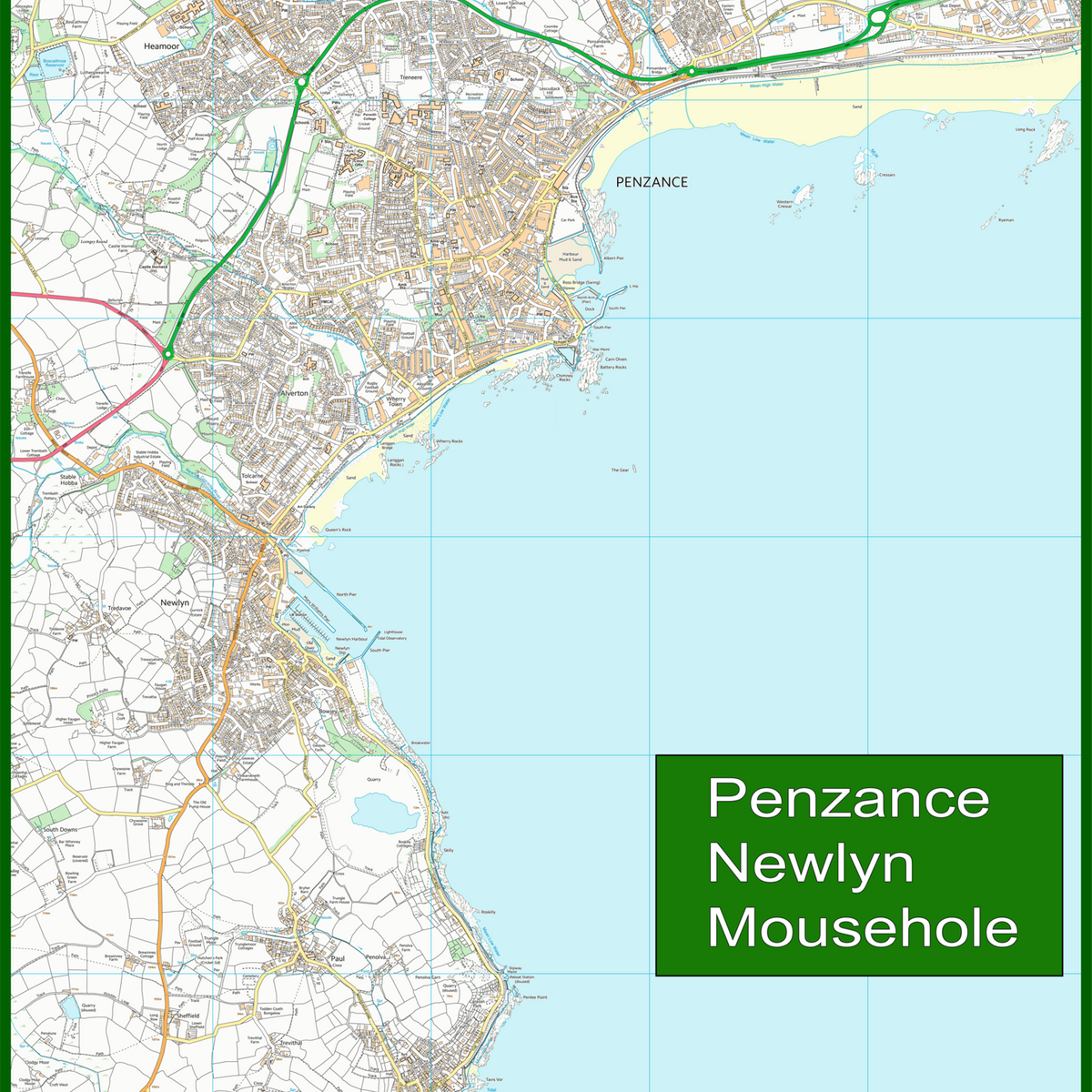 Penzance, Newlyn and Mousehole Coastal Area Map– I Love Maps