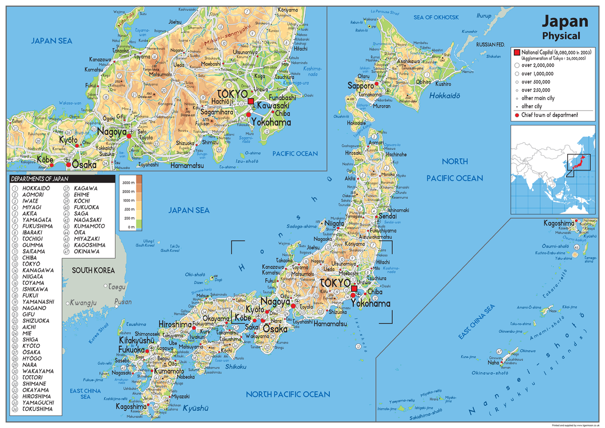 Japan Physical Map– I Love Maps