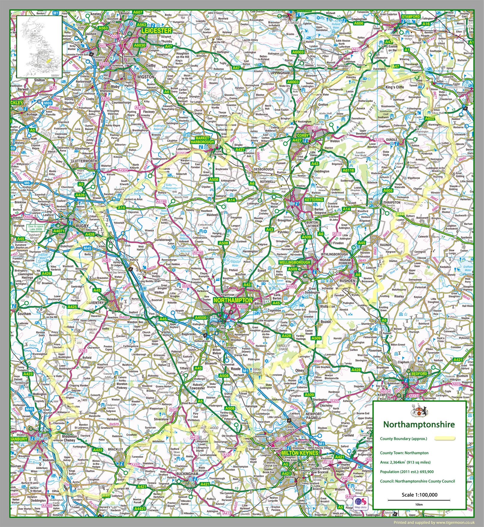 Northamptonshire County Map– I Love Maps