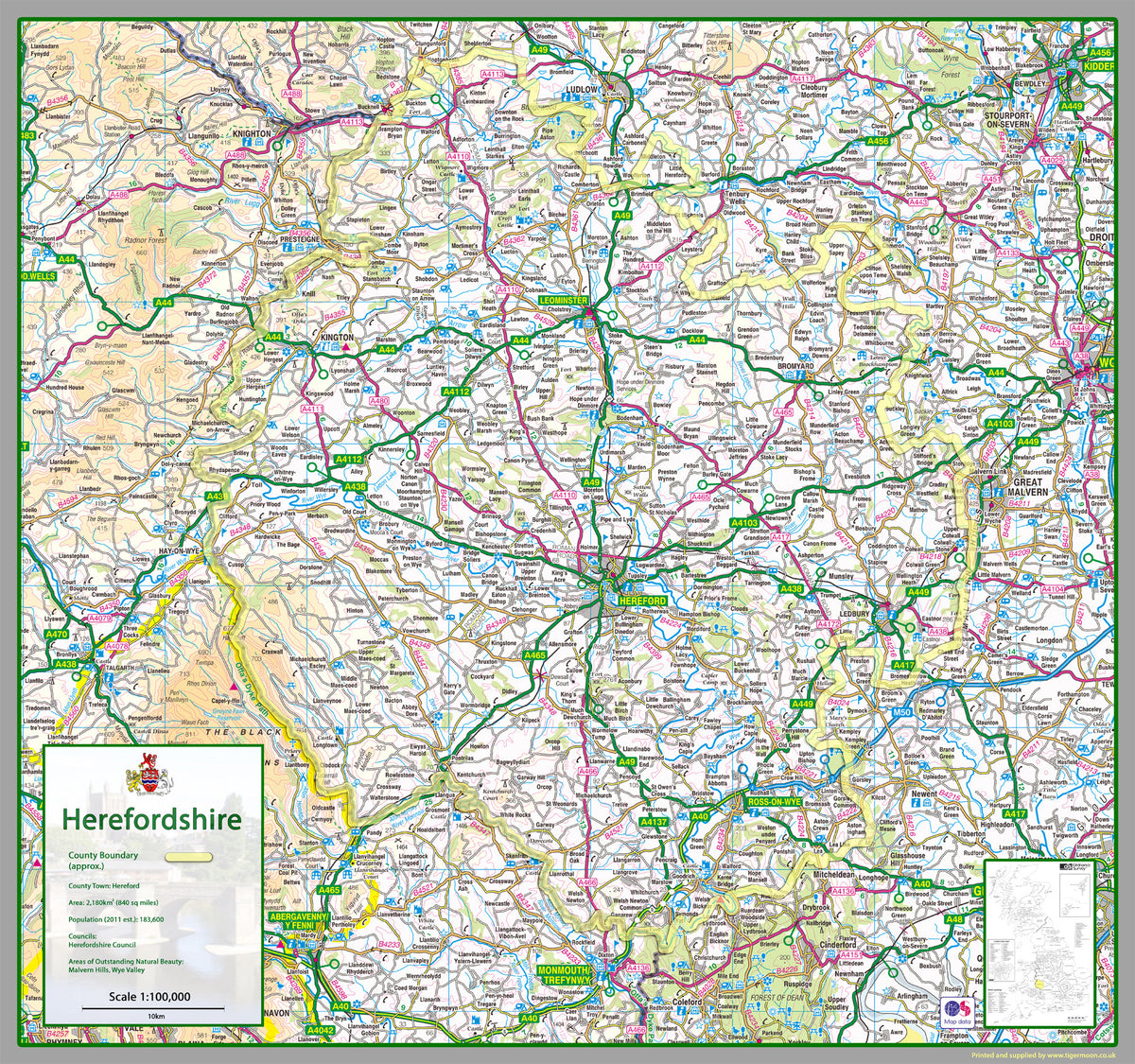 Herefordshire County Map– I Love Maps