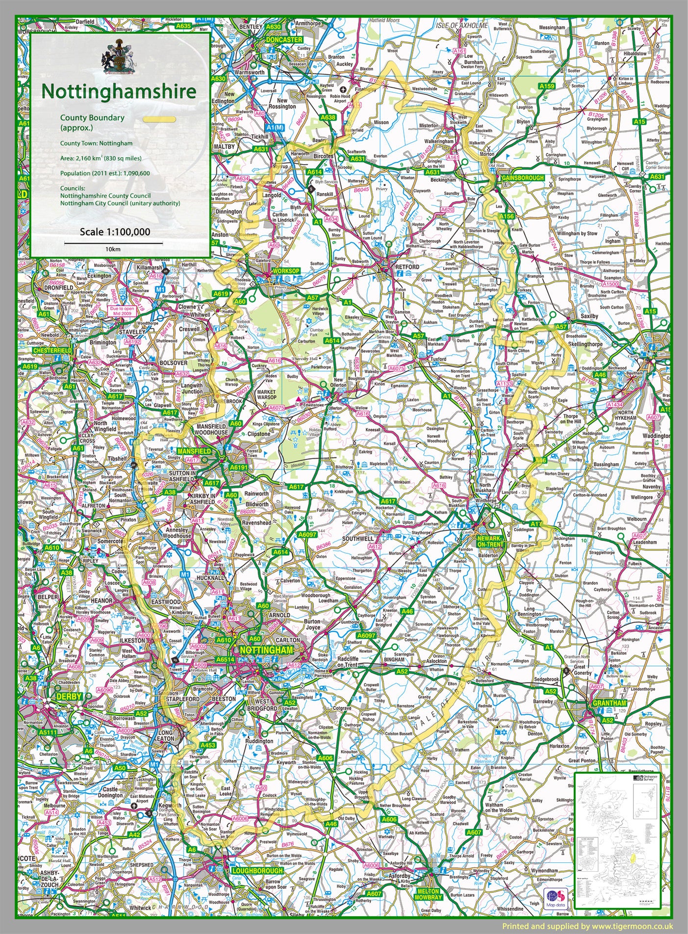 Nottinghamshire County Map– I Love Maps